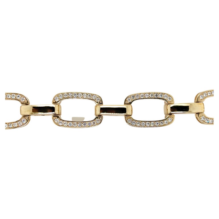 Heavy, 14k Yellow Gold Diamond Bracelet Chunky For Sale at 1stDibs