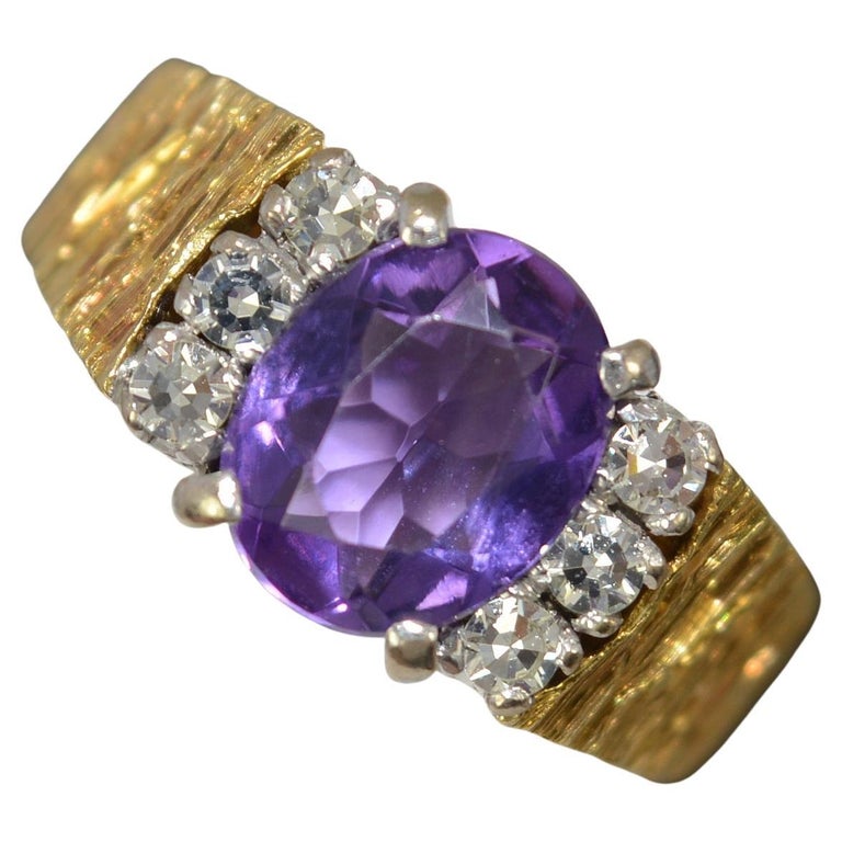 Heavy 18 Carat Gold Amethyst and Diamond Retro Statement Ring CG&S For ...