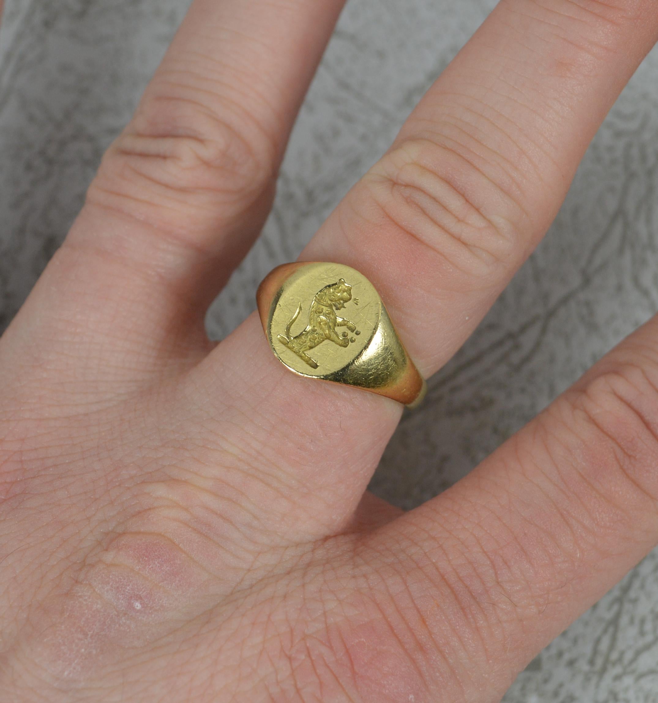 Heavy 18 Carat Gold Leopard Intaglio Signet Seal Ring Alabaster and ...