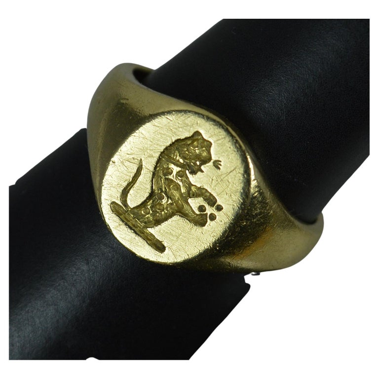 Heavy 18 Carat Gold Leopard Intaglio Signet Seal Ring Alabaster and ...