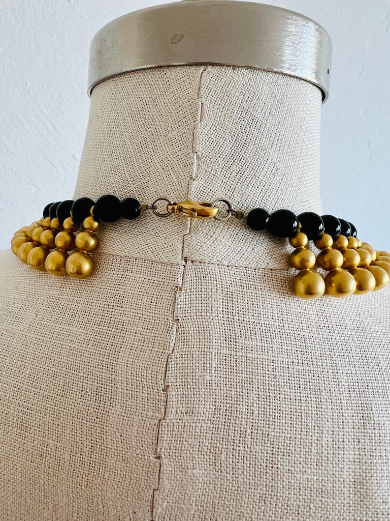 Heavy '184 grams' Egyptian Revival Beaded Black Gold Dangle Choker Bib ...