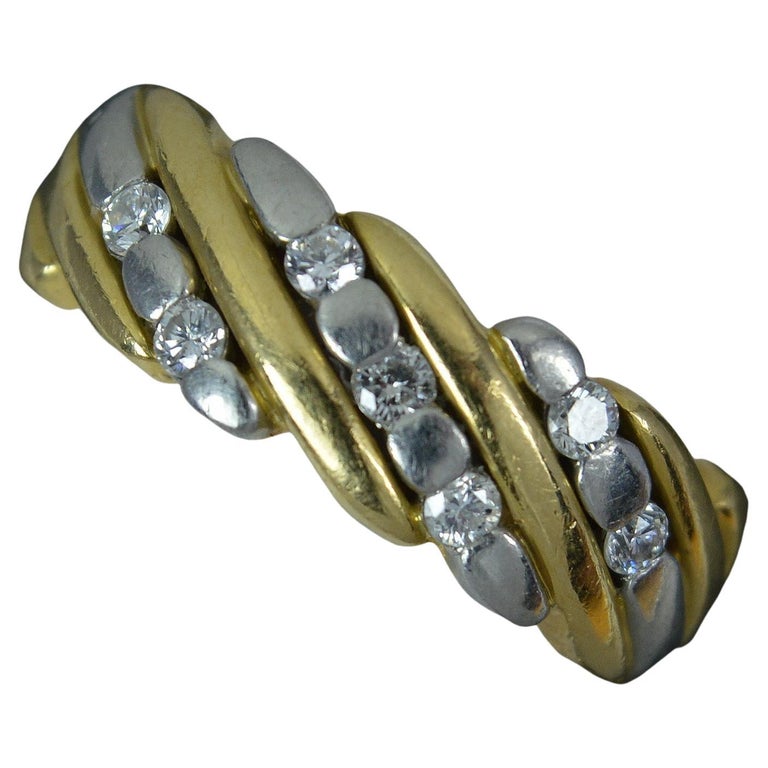 Heavy 18ct Gold and Platinum Diamond Band Ring For Sale at 1stDibs