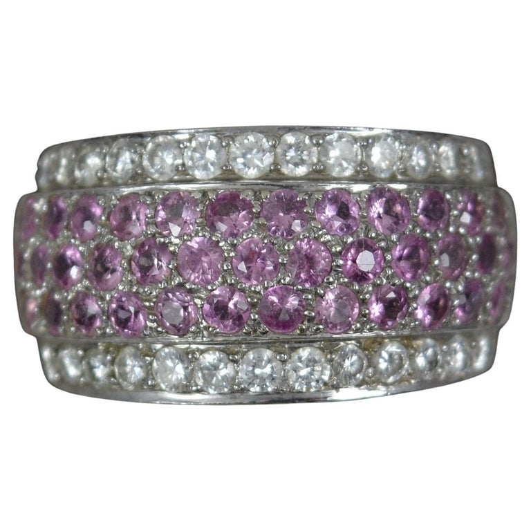 Heavy 18ct White Gold Pink Sapphire and Diamond Band Ring For Sale at ...