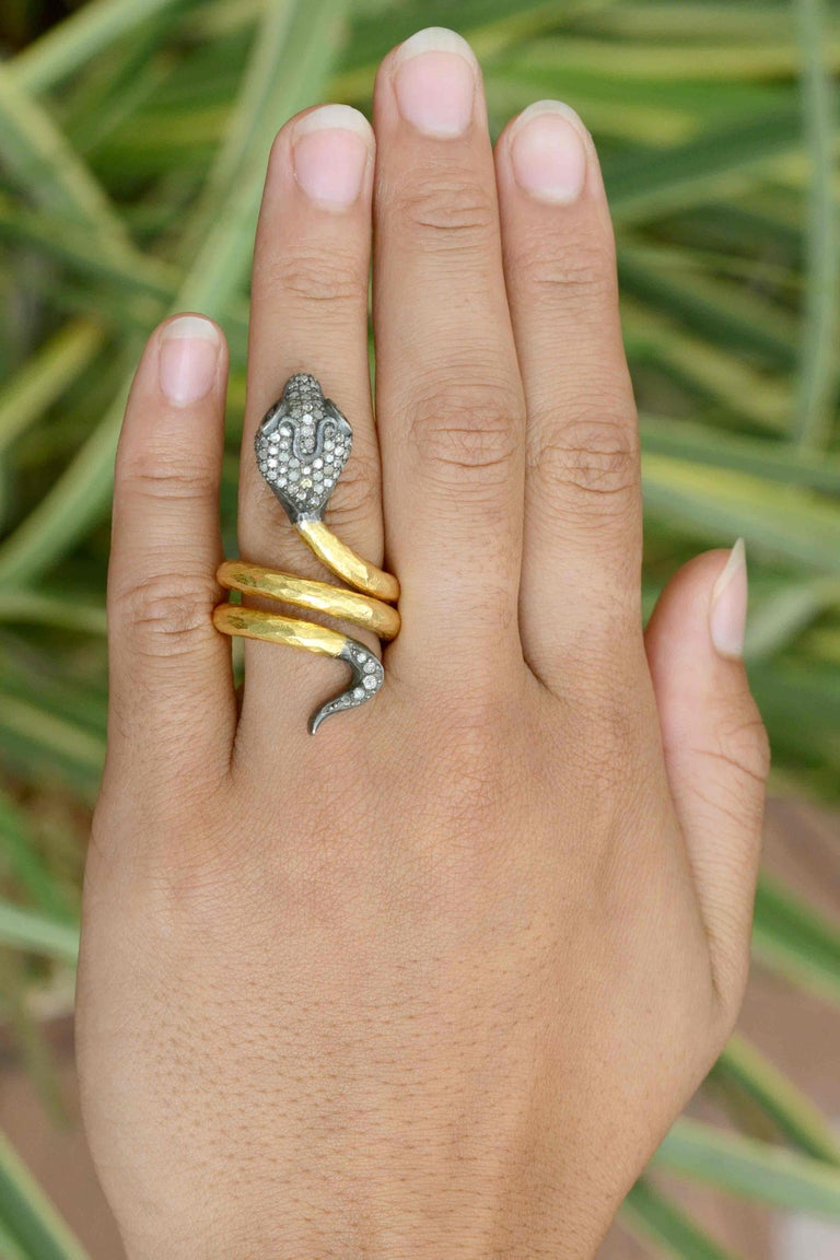 Heavy 24K Gold Snake Ring Diamond Pave' Cobra Asp Cleopatra Elizabeth ...