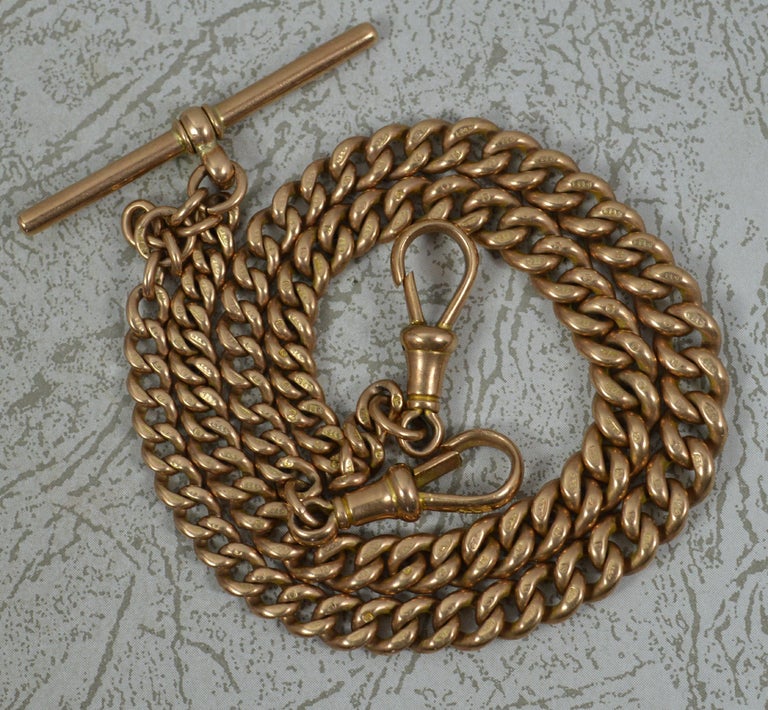 Heavy 9ct Rose Gold Pocket Watch Double Albert Chain and Clasps For ...