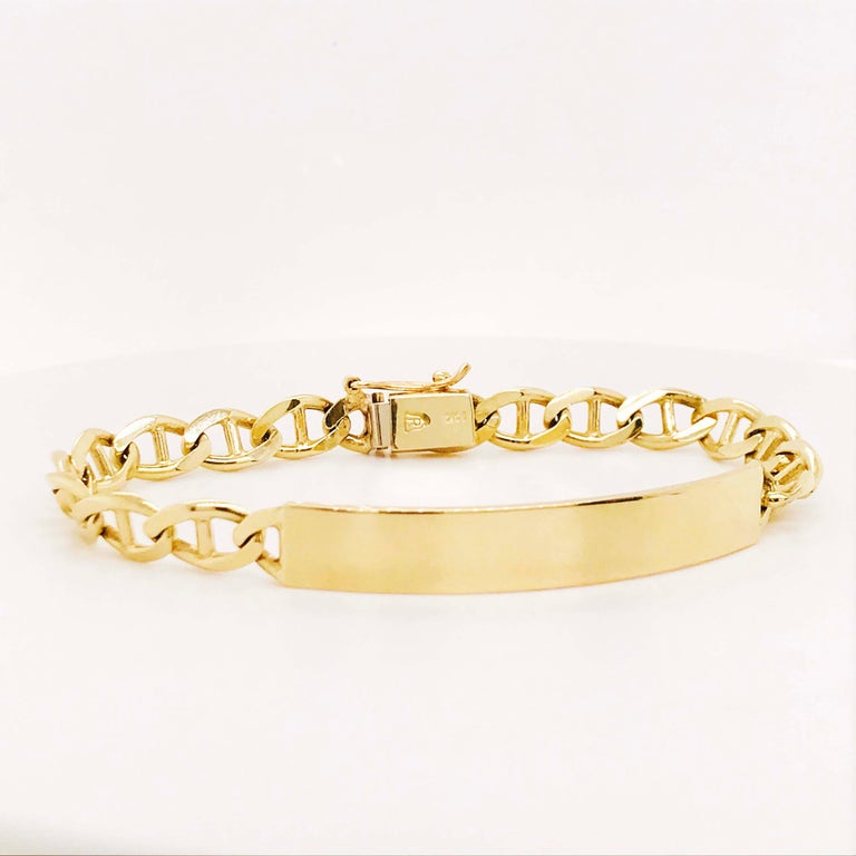 Engravable ID Bracelet in 14 kt Gold with Anchor Link Chain for Men or ...
