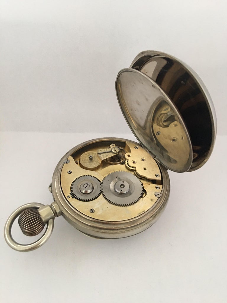 Heavy and Big Antique Silver Plated “Goliath” 8Day Pocket Watch For ...
