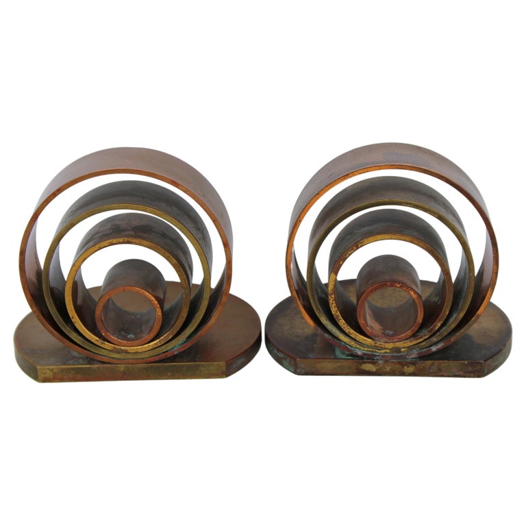 Heavy Bronze Art Deco Machine Age Bookends For Sale at 1stDibs
