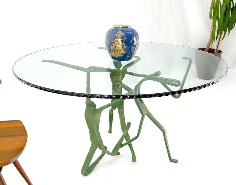 Heavy Cut Steel Dancing Sculpture Base Rope Edge Round Glass Top Dining ...
