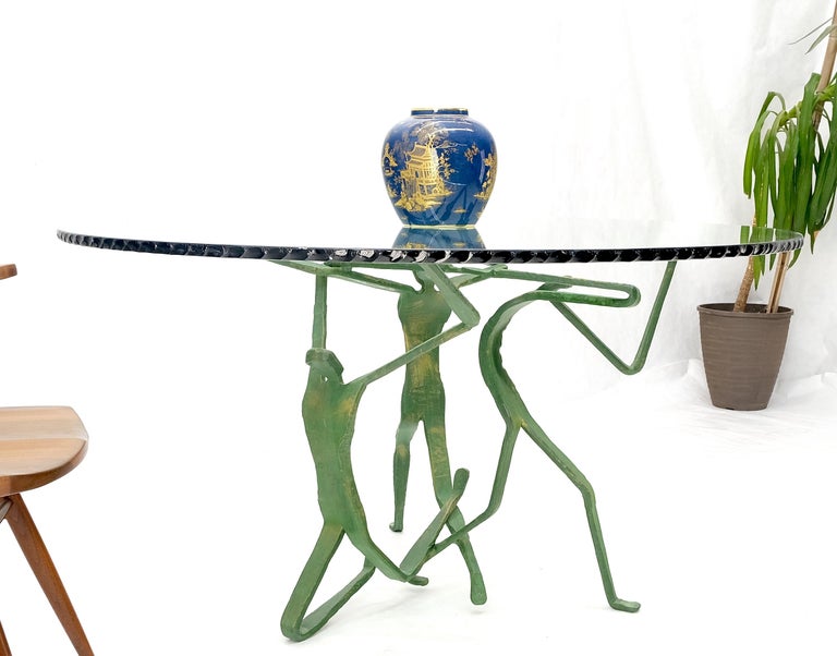 Heavy Cut Steel Dancing Sculpture Base Rope Edge Round Glass Top Dining ...