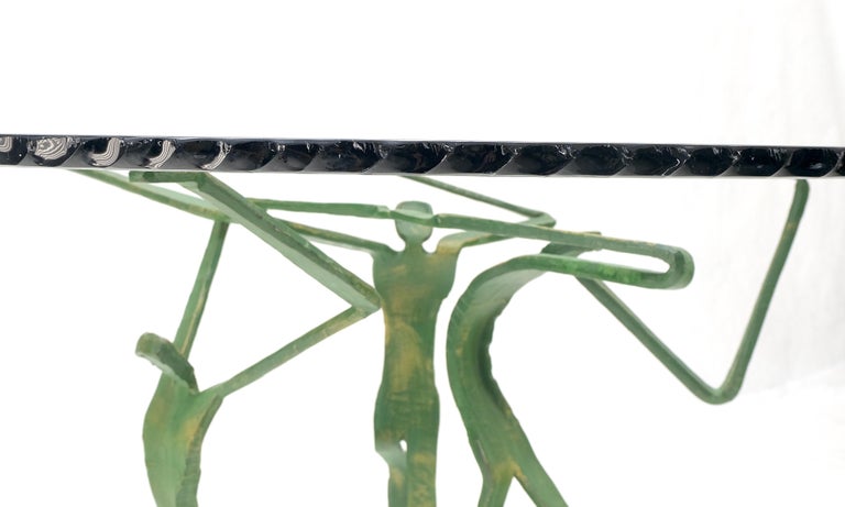 Heavy Cut Steel Dancing Sculpture Base Rope Edge Round Glass Top Dining ...