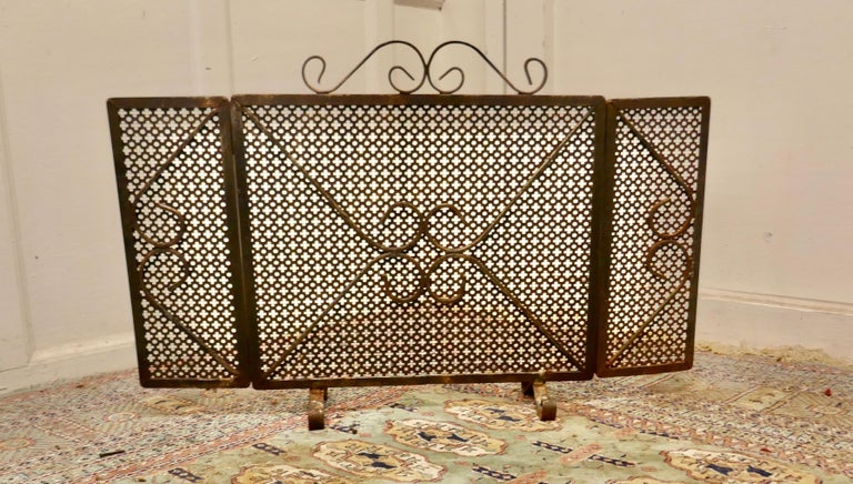 Heavy Folding Wrought Iron Fire Guard for Inglenook Fireplace For Sale ...