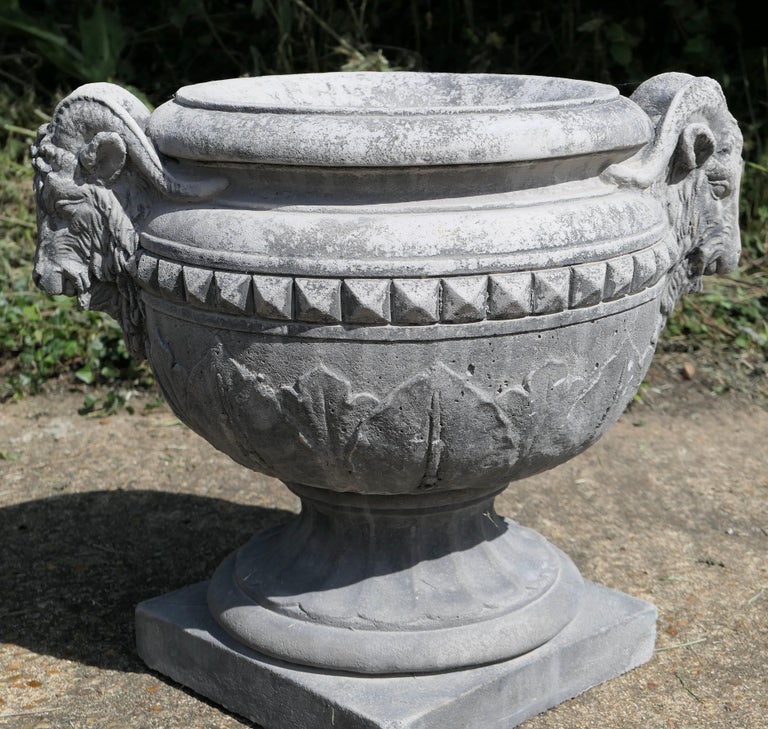 Heavy Garden Urn Ram’s Head Planter For Sale at 1stDibs