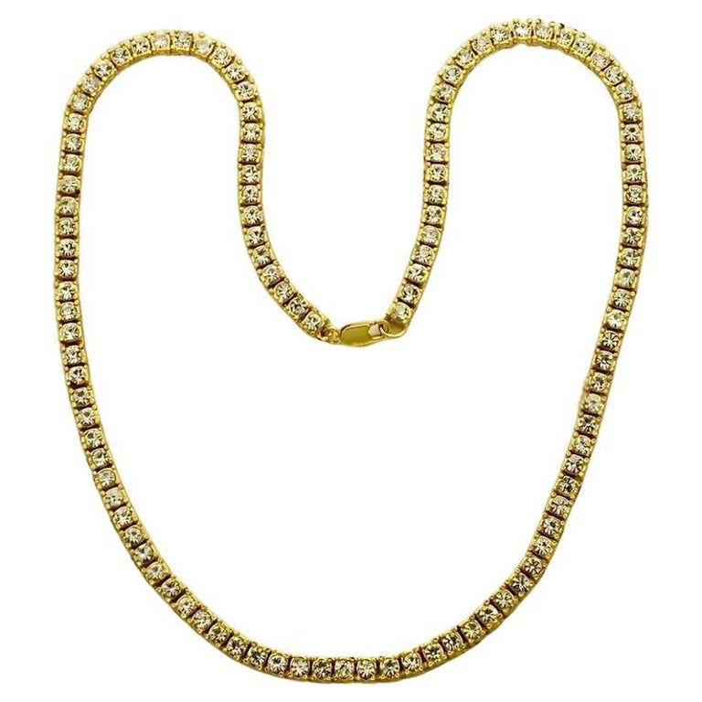 Heavy Gold Plated Necklace with Rhinestones circa 1990s For Sale at 1stDibs