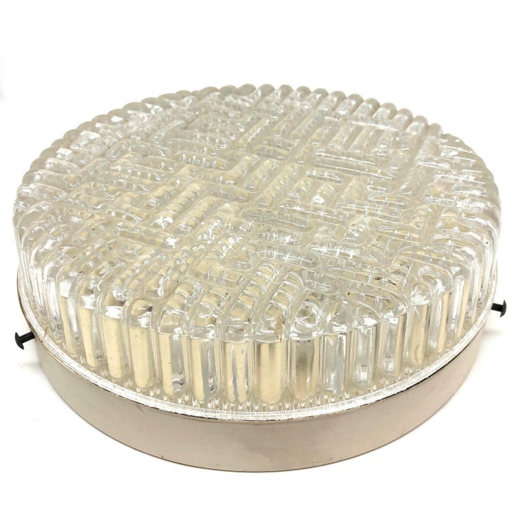 Heavy Grid Pattern Glass Flush Mount, Vintage, Austria, 1960s For Sale ...
