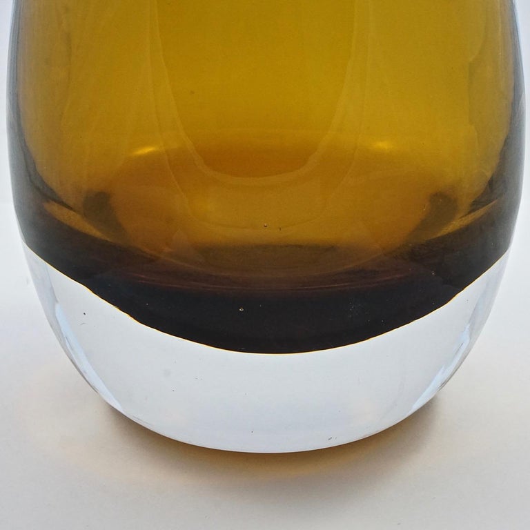 Heavy Hand Made Warm Brown and Clear Art Glass Tear Drop Vase circa ...