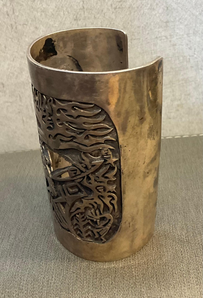 Heavy Hopi Overlay Solid Sterling Silver Detailed 4" Cuff Bracelet For ...