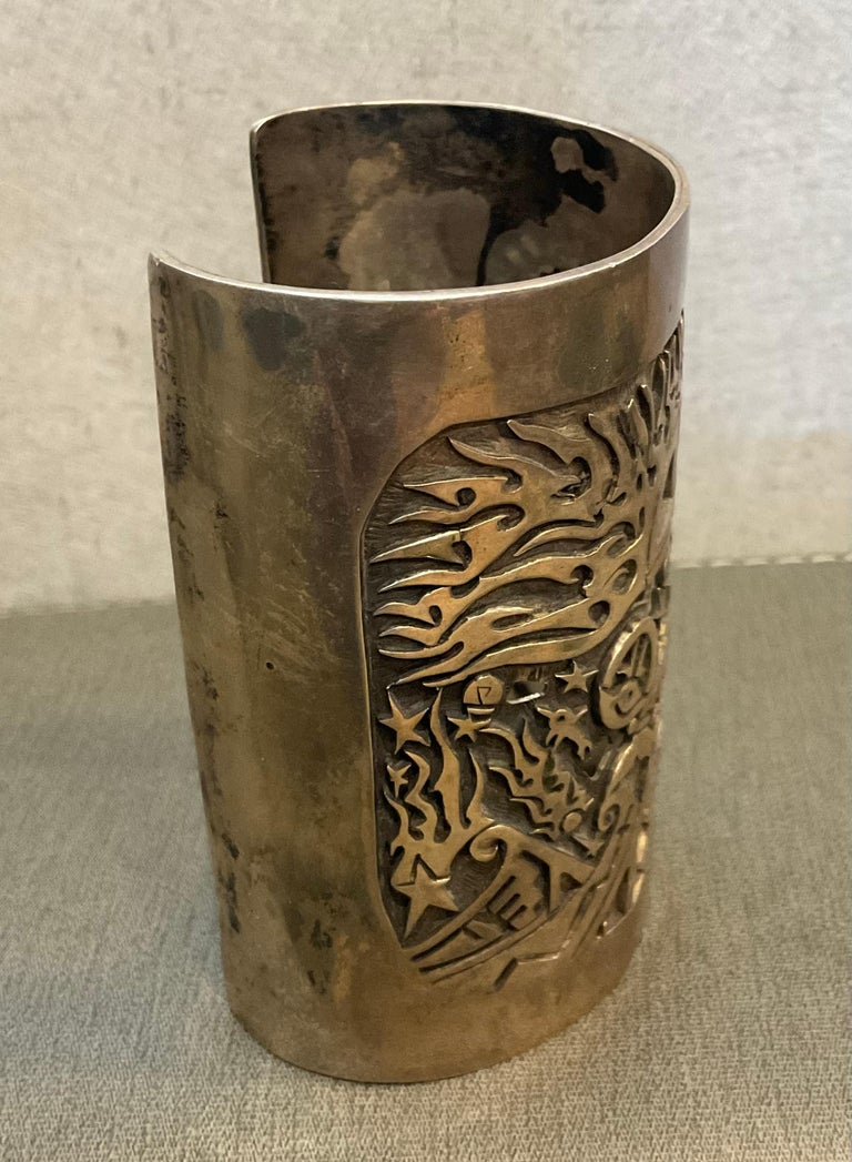 Heavy Hopi Overlay Solid Sterling Silver Detailed 4" Cuff Bracelet For ...