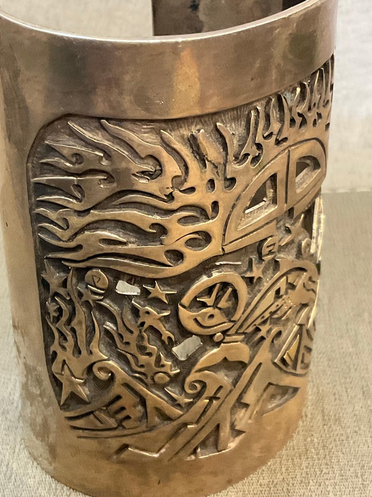 Heavy Hopi Overlay Solid Sterling Silver Detailed 4" Cuff Bracelet For ...