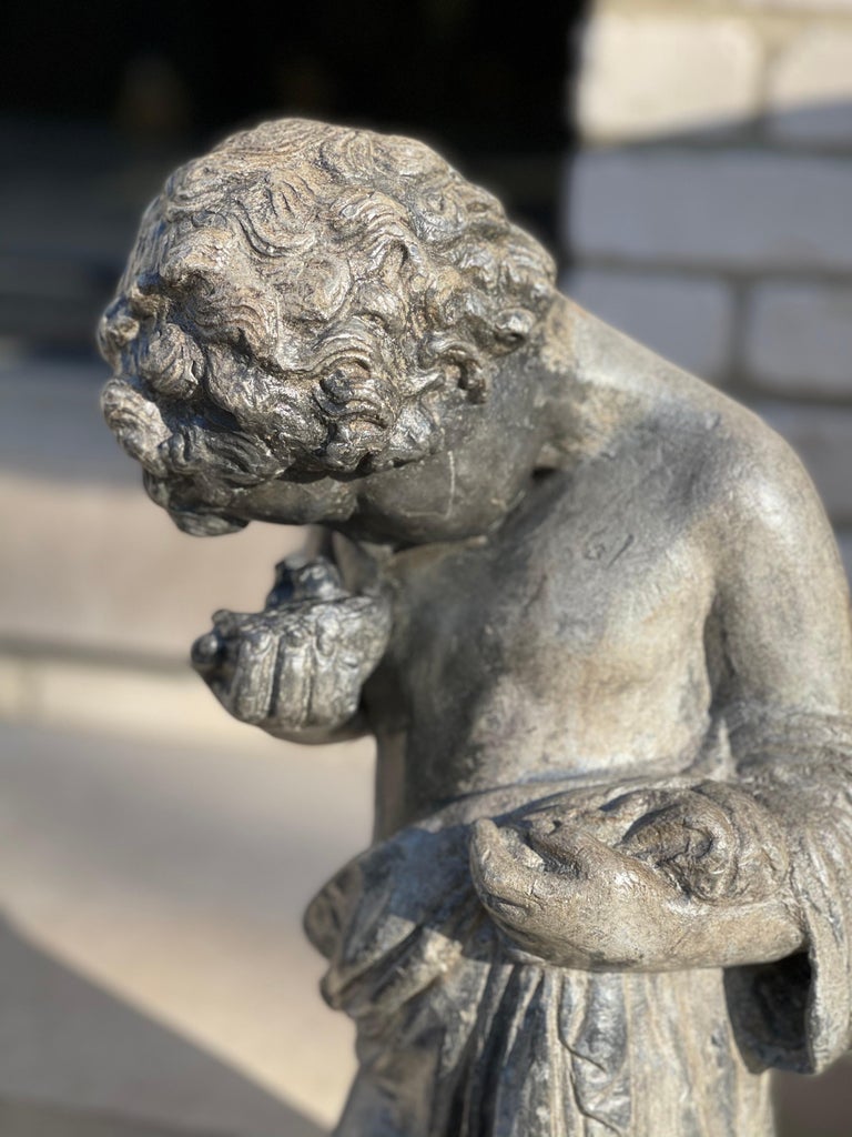 Heavy Lead Figural Statue Depicting a Putto with Bird's Nest, Italy ...