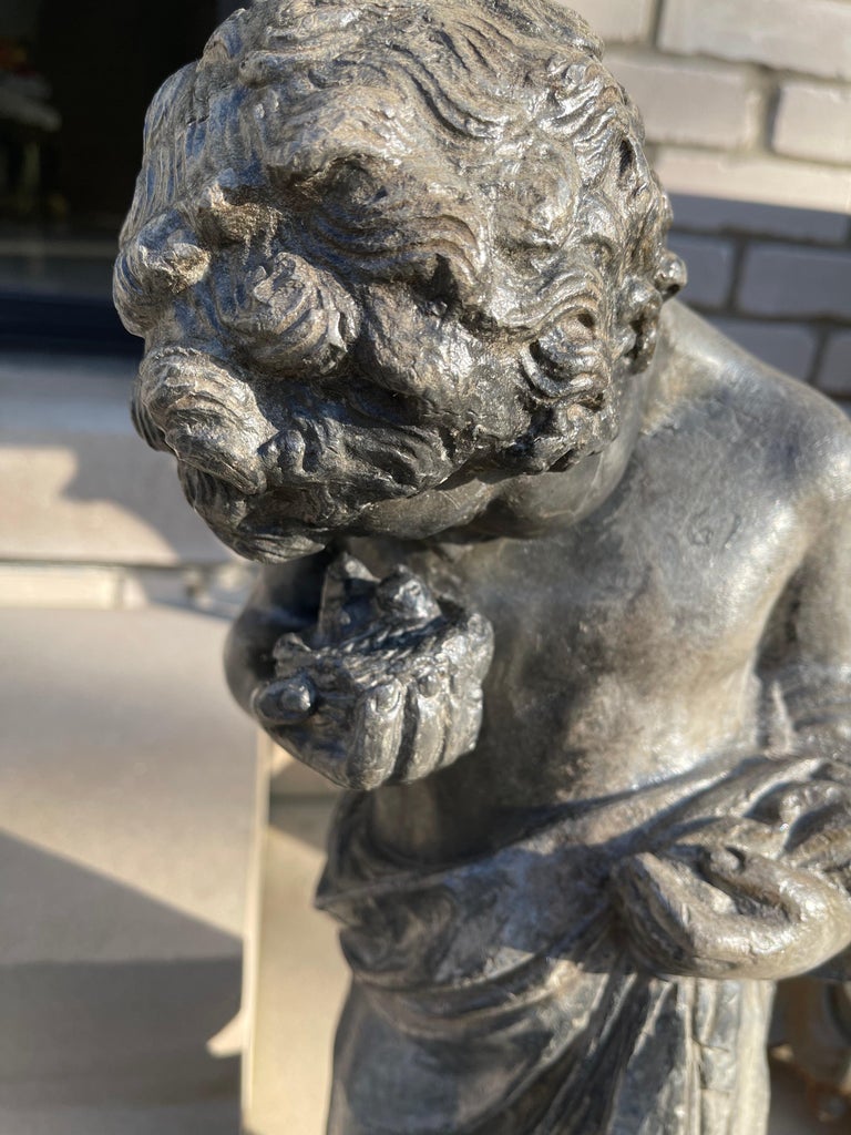 Heavy Lead Figural Statue Depicting a Putto with Bird's Nest, Italy ...