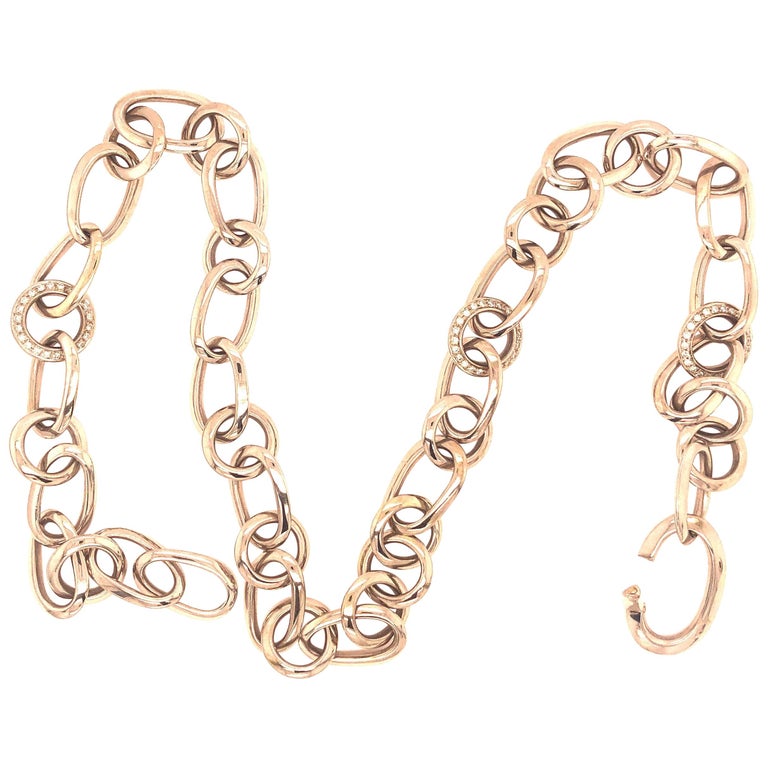 Pomellato Heavy Link Chain with Diamond Pave Links 18 Karat White Gold ...