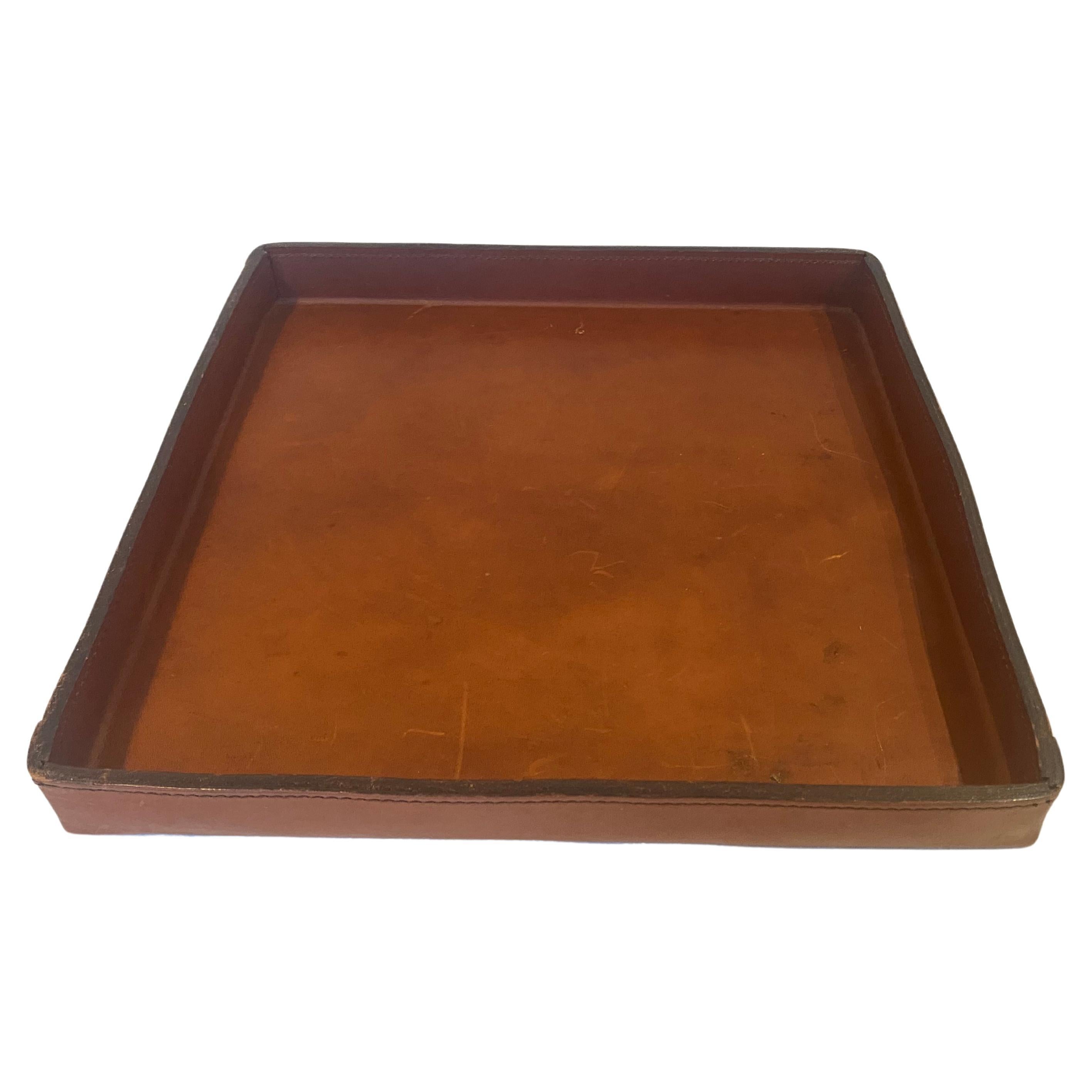 Heavy Mid Century leather tray by Carl Aubock For Sale at 1stDibs