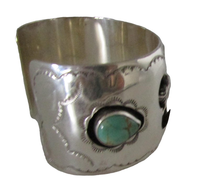 Heavy Navajo Tim Yazzie Turquoise Sterling Silver Horses Native Cuff ...