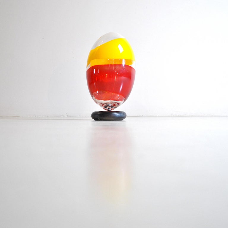 Heavy Polychrome Glass Egg Sculpture For Sale at 1stDibs