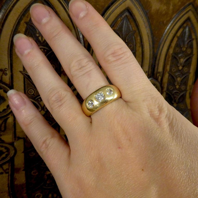 Heavy Quality Antique Diamond Three Stone Gypsy Set Ring in 18ct Yellow ...