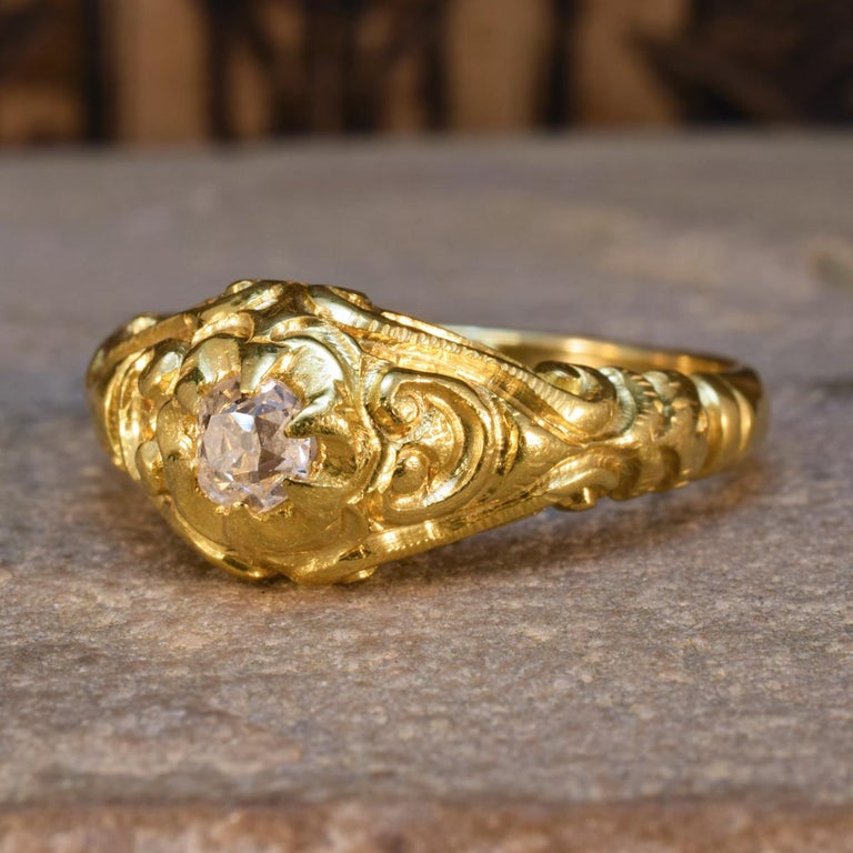 Heavy Quality Victorian Gypsy Set Diamond Ring in 18 Carat Yellow Gold ...