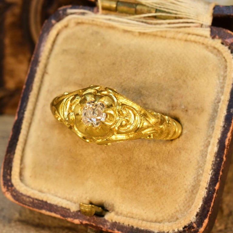 Heavy Quality Victorian Gypsy Set Diamond Ring in 18 Carat Yellow Gold ...