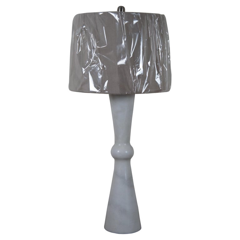 Heavy Round White Marble Stone Hourglass Bowtie Column Table Lamp For ...