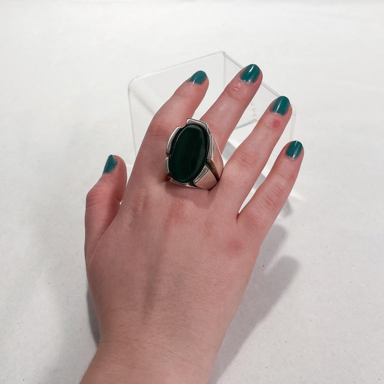 Heavy Signed Wesley Emmons Modernist Sterling Silver and Malachite ...