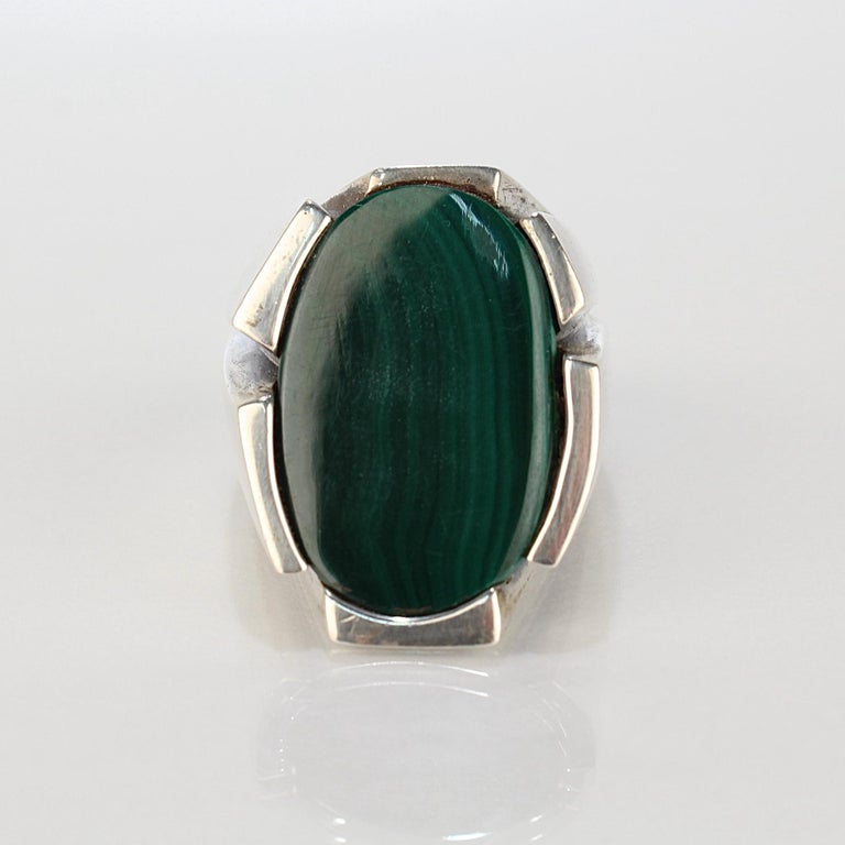 Heavy Signed Wesley Emmons Modernist Sterling Silver and Malachite ...