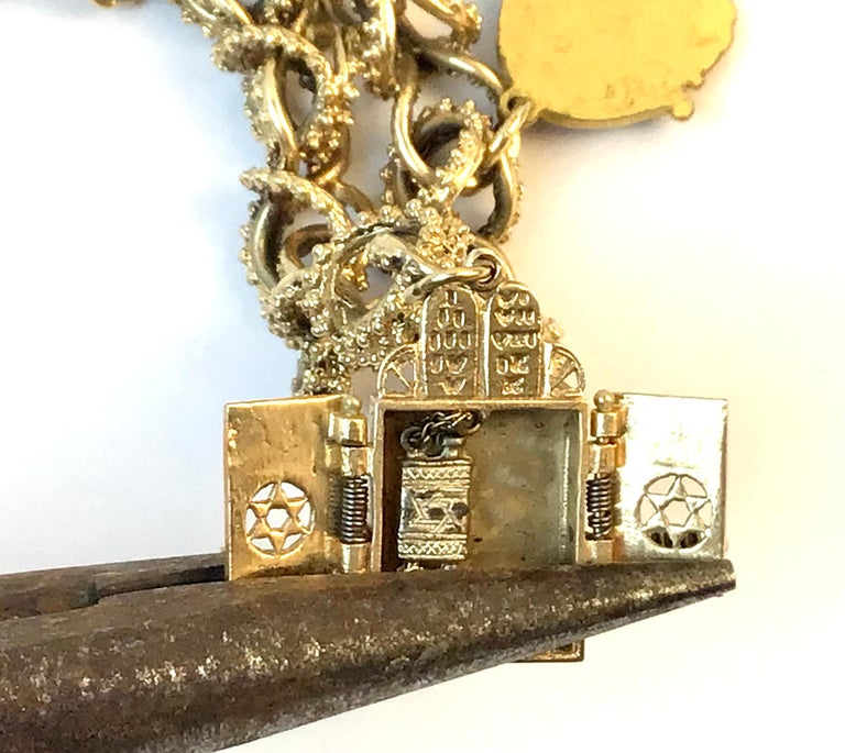 Heavy Solid 14k Gold Charm Bracelet with Charms For Sale at 1stDibs