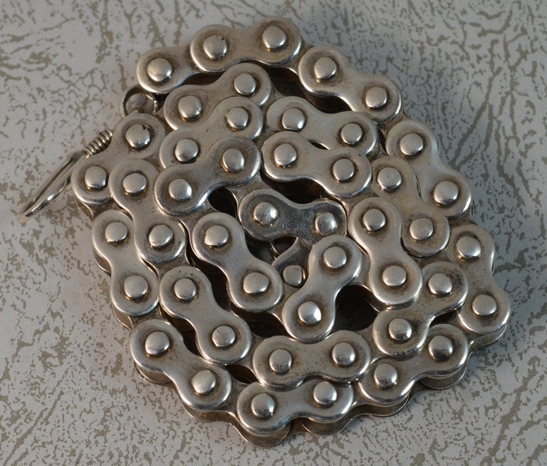 Heavy Solid Sterling Silver Bike Chain Link Necklace at 1stDibs | bike ...