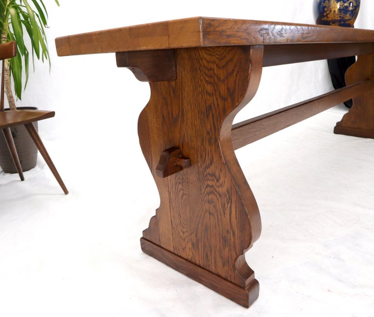 Heavy Solid Oak Top Long Narrow Harvest Table at 1stDibs