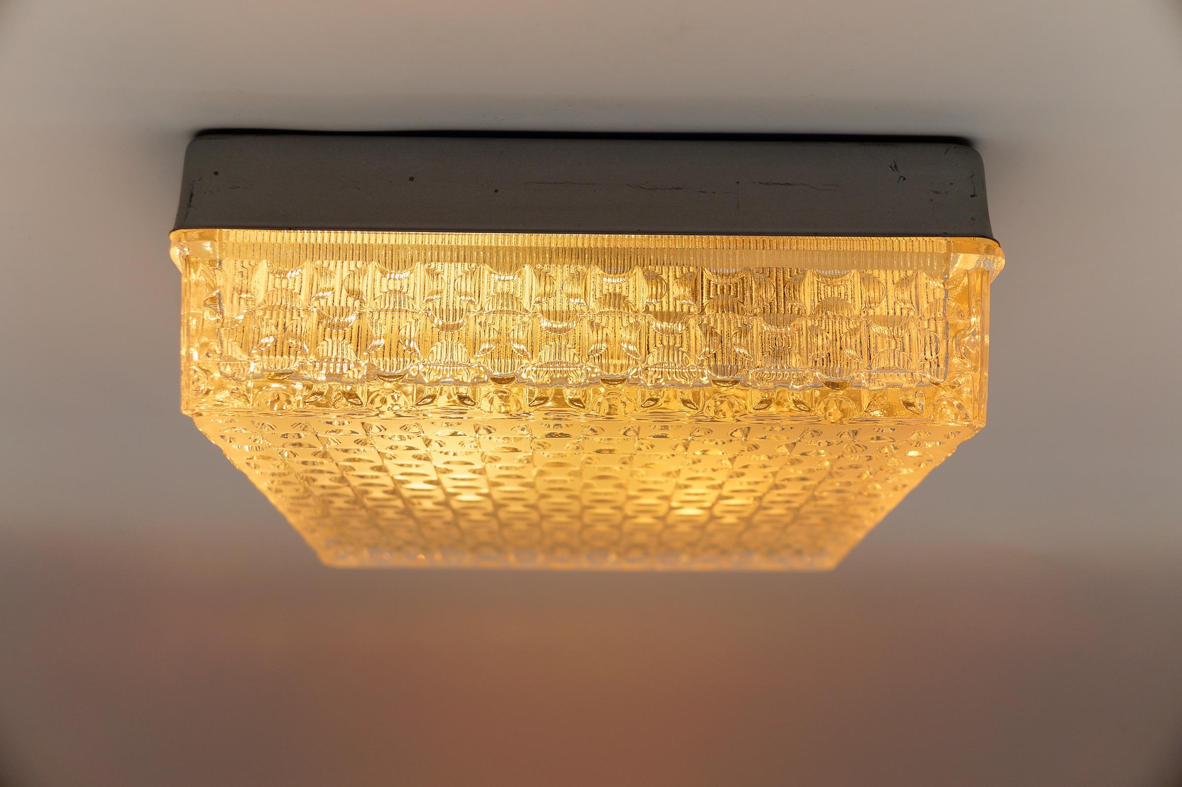 Heavy Square 3D Satin Glass Flush Mount Light or Wall Lamp, 1960s For ...