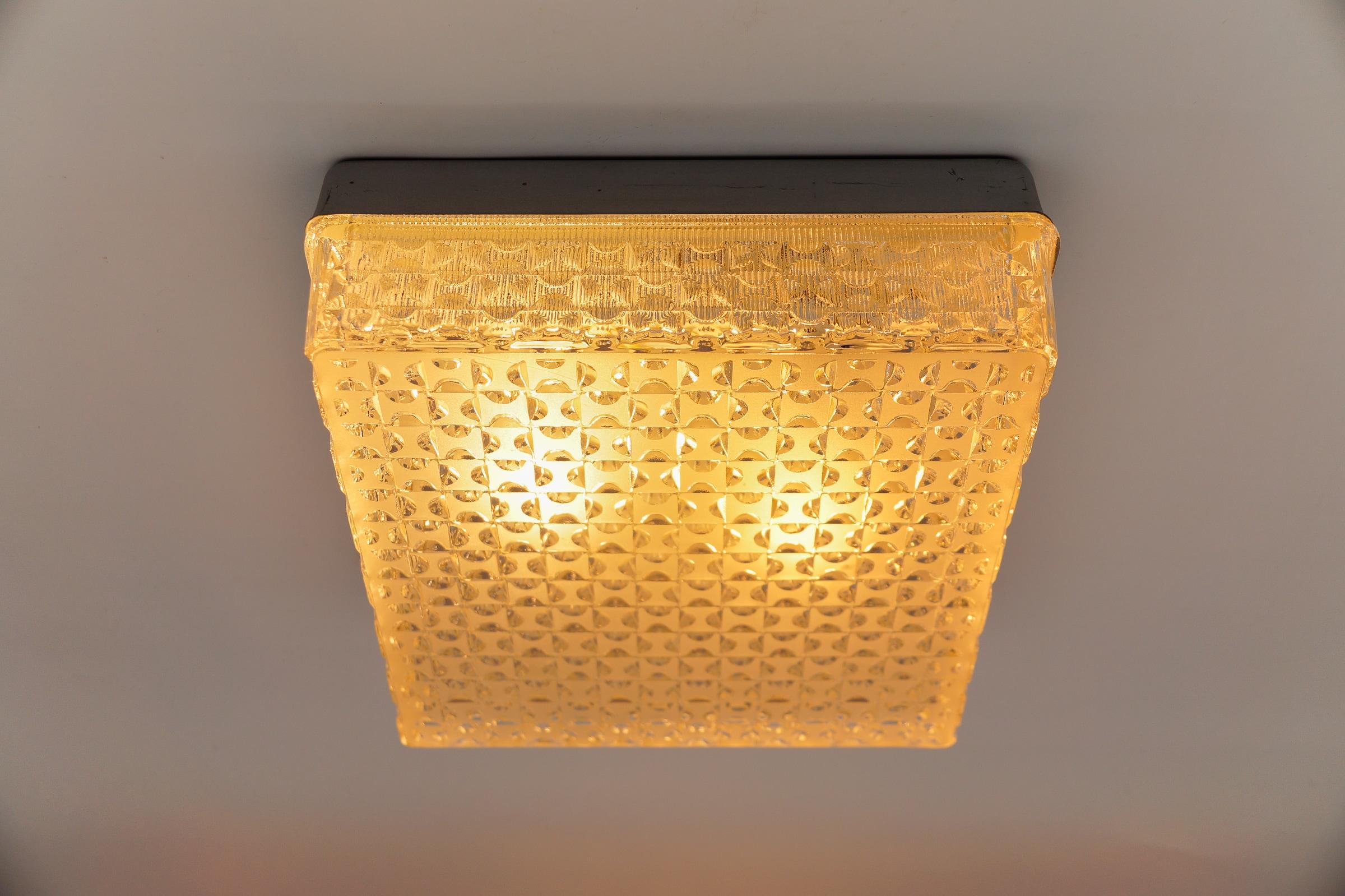 Heavy Square 3D Satin Glass Flush Mount Light or Wall Lamp, 1960s For ...
