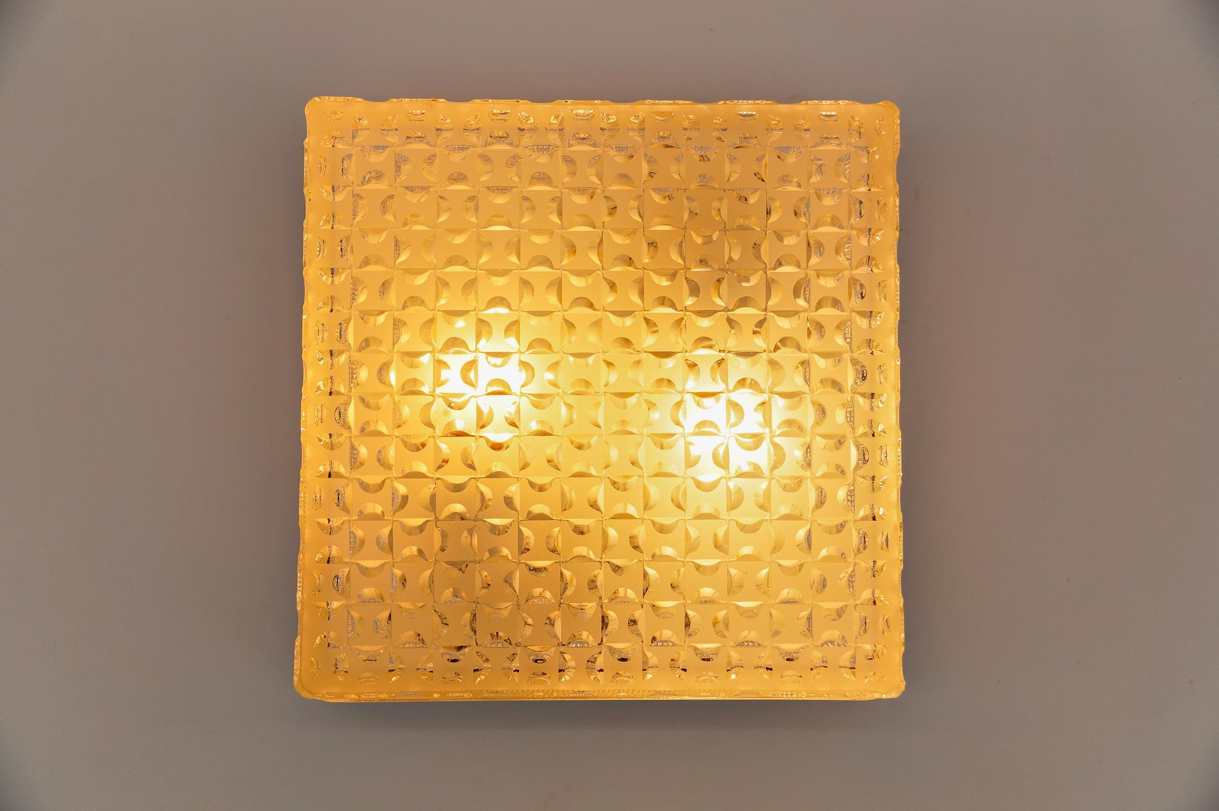 Heavy Square 3D Satin Glass Flush Mount Light or Wall Lamp, 1960s For ...