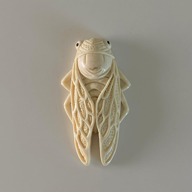 Heavy Sterling Silver Cicada Brooch Pin with Diamond Eyes at 1stDibs