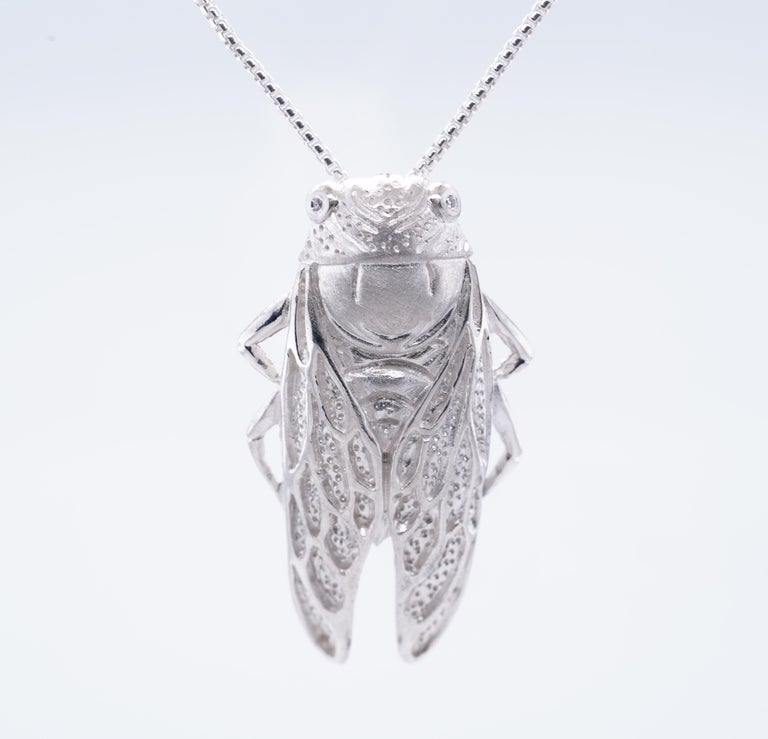 Heavy Sterling Silver Detailed Cicada Pendant with Diamond Eyes by ...