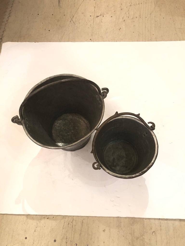 Heavy Tarnished Brass Pair of Old Buckets or Pails at 1stDibs