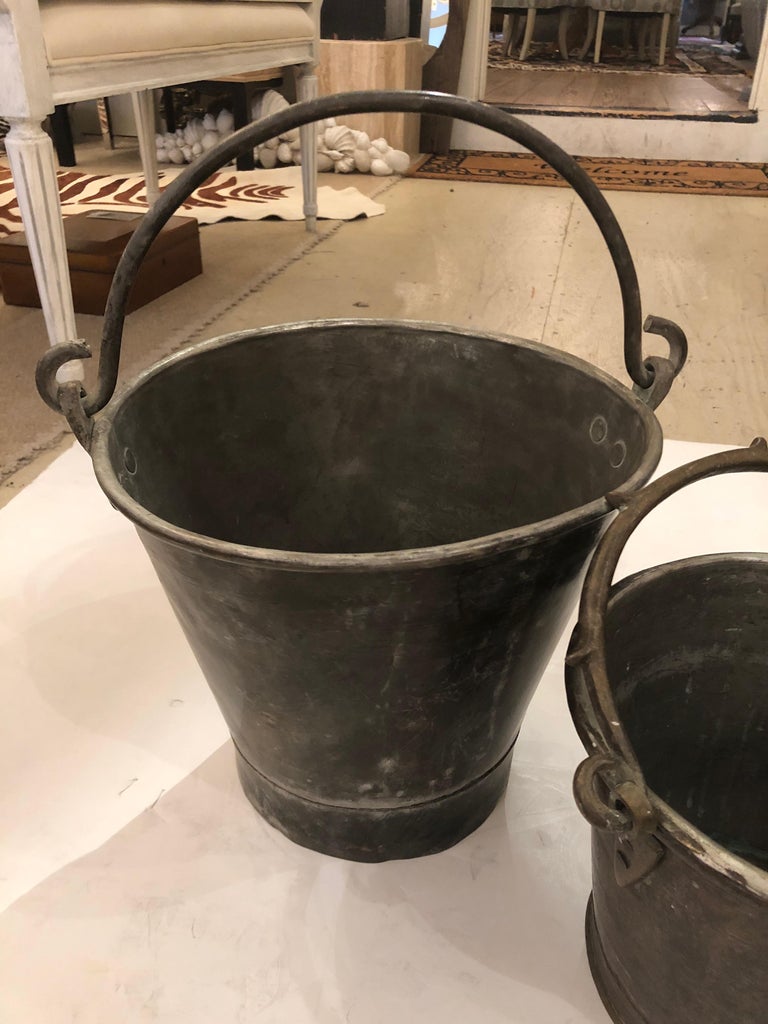 Heavy Tarnished Brass Pair of Old Buckets or Pails at 1stDibs