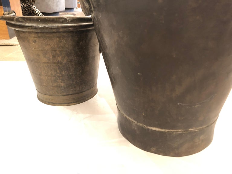 Heavy Tarnished Brass Pair of Old Buckets or Pails at 1stDibs