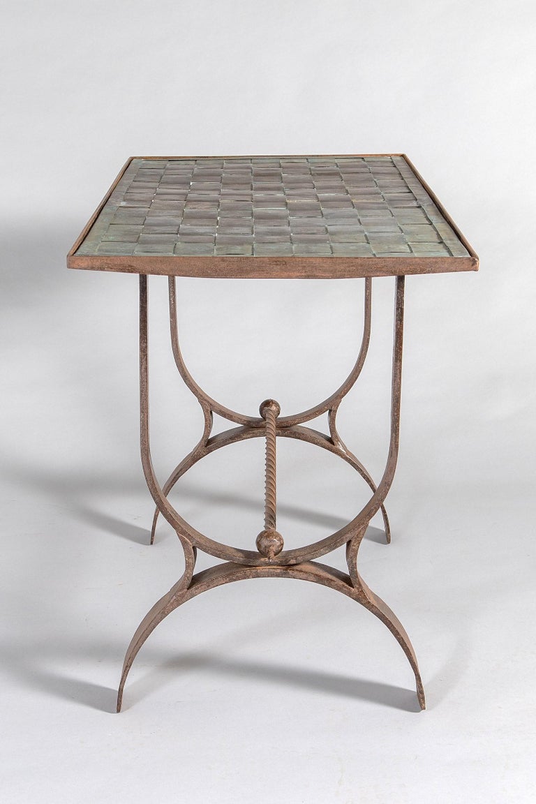 Heavy Verdigris Copper Lattice Top Wrought Iron French Side Table ...