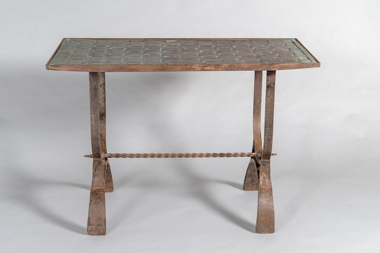 Heavy Verdigris Copper Lattice Top Wrought Iron French Side Table ...