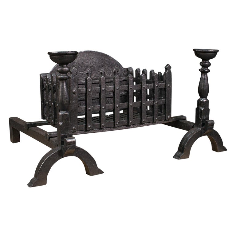 Heavy Vintage Fireplace Set, English, Iron, Fire Basket, Grate ...