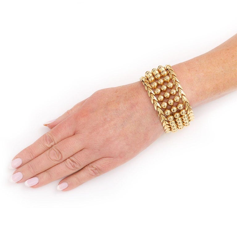 Heavy Vintage Italian 18ct Gold Broad Beaded Cuff Bracelet at 1stDibs